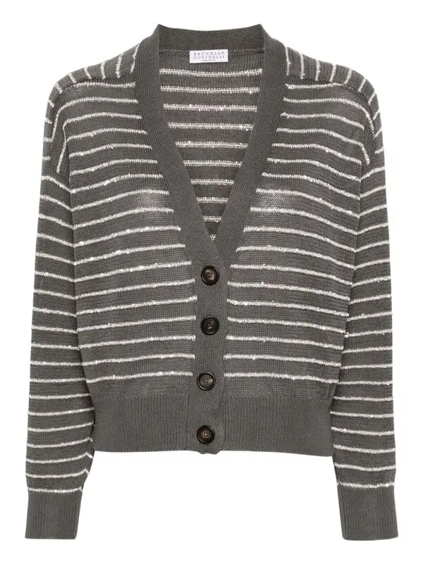 Brunello Cucinelli Sequin-embellished Striped Cotton Cardigan - Cmc48