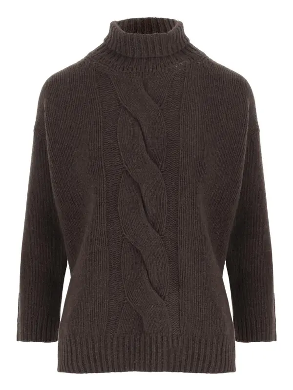 Bruno Manetti Wool Turtleneck Sweater With Cable Knit Detailing - Black