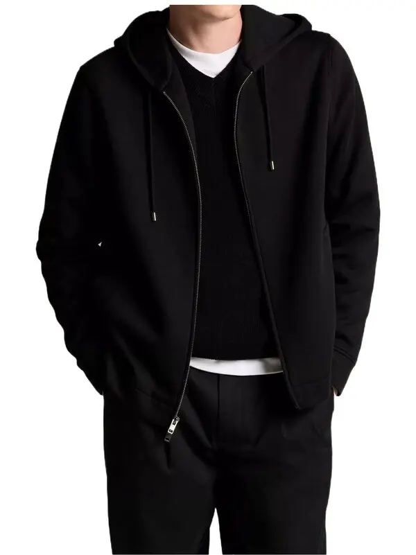 Vince Cotton-blend Scuba Zip-front Hoodie - Black