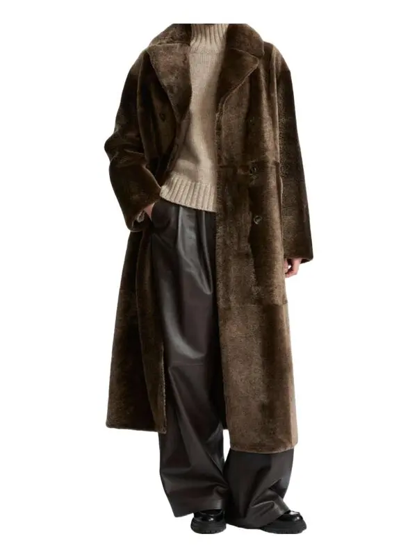 YVES SALOMON Double-breasted Shearling Coat - Brown
