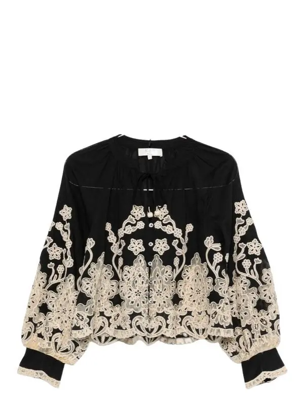 Sea Gracelyn Lace-trimmed Embroidered Blouse - Black