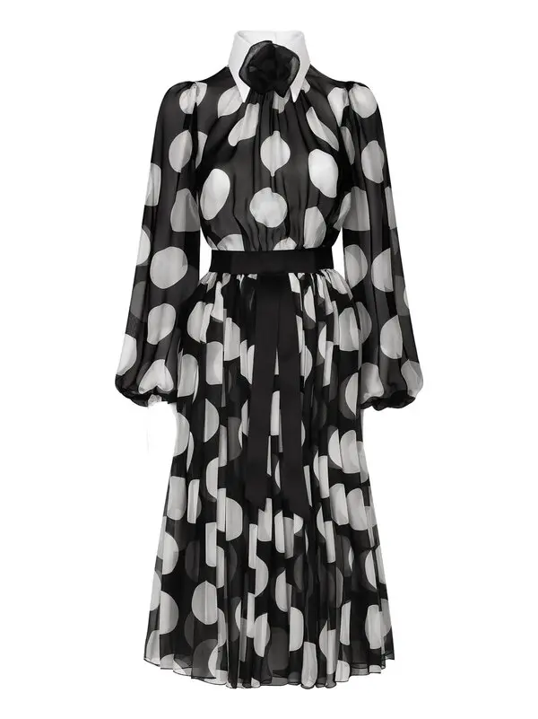 Dolce & Gabbana Polka Dot Chiffon Calf-length Dress - Black