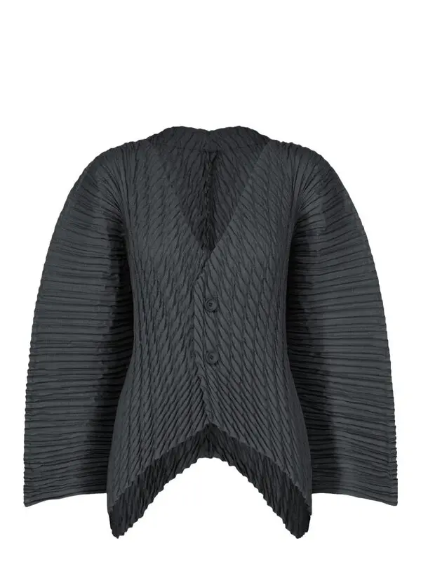 Issey Miyake Pleated Asymmetric Cardigan - Deep Navy Blue