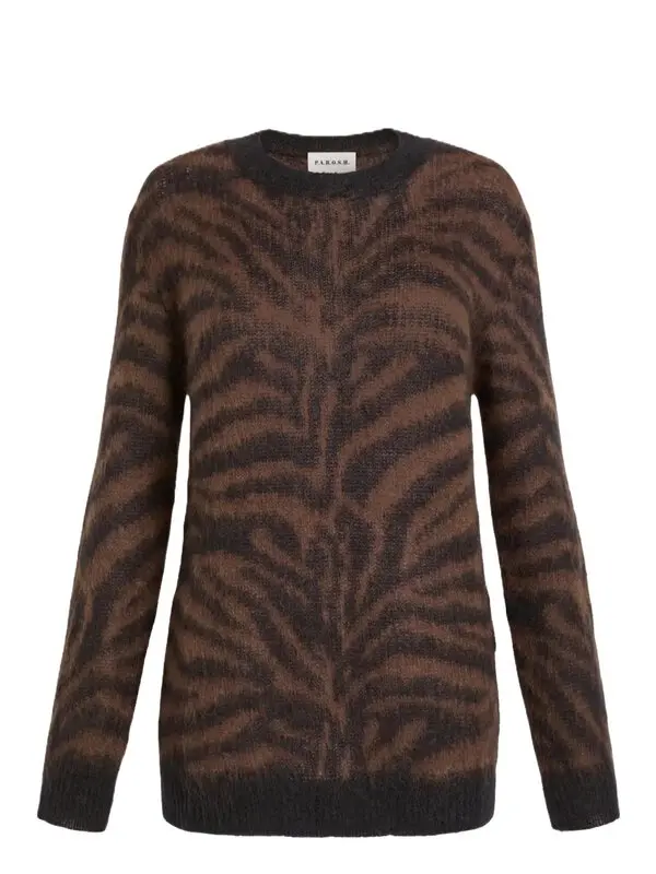 P.a.r.o.s.h Crew Neck Zebra Print Knit Top - Black