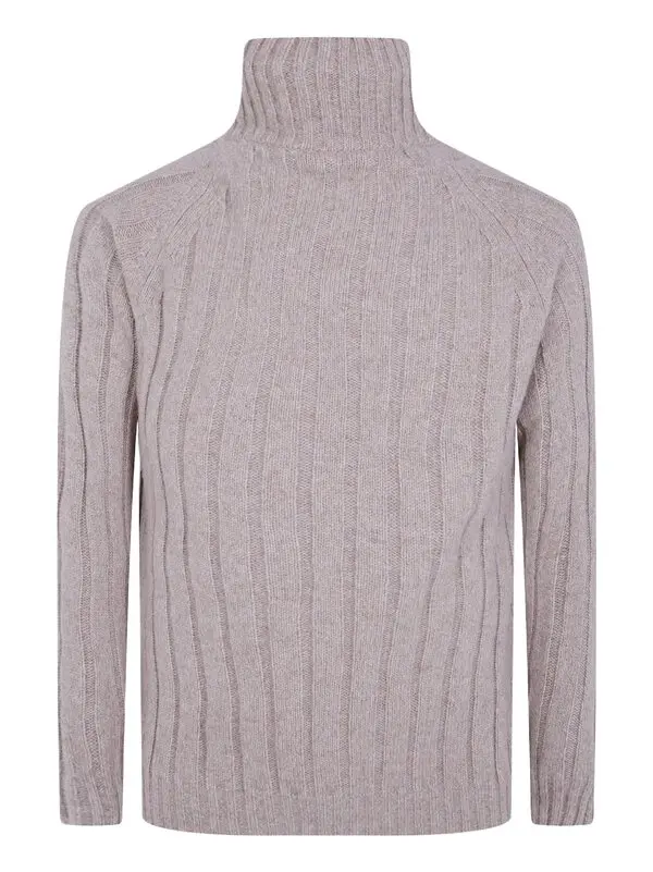 NUUR Long Sleeve Ribbed Turtleneck Sweater - Gray