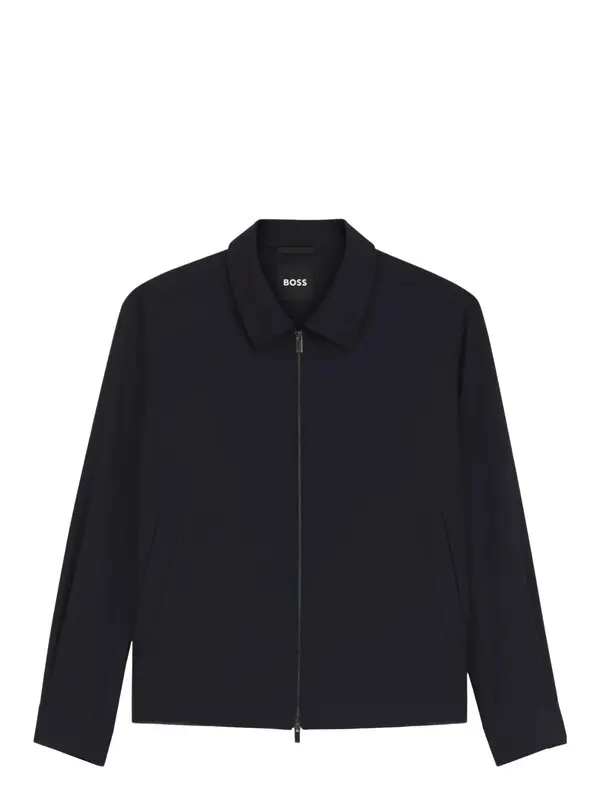 Hugo Boss Relaxed-fit Zip-up Jacket In Patterned Virgin Wool - Dark Blue