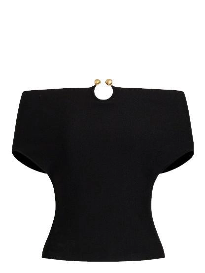 Alberta Ferretti Stretch Knit Top With Jewel Brooch - Black