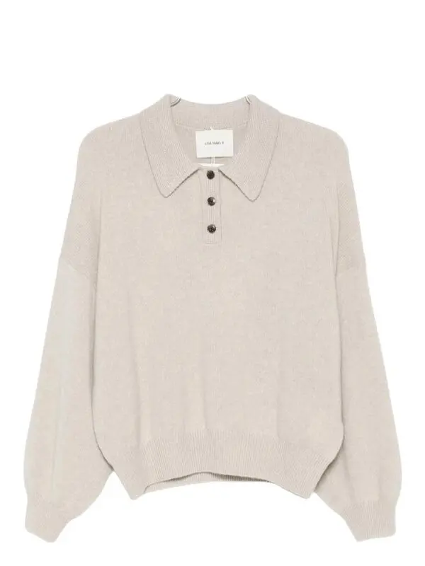LISA YANG Long-sleeved Polo Collar Sweater - Beige