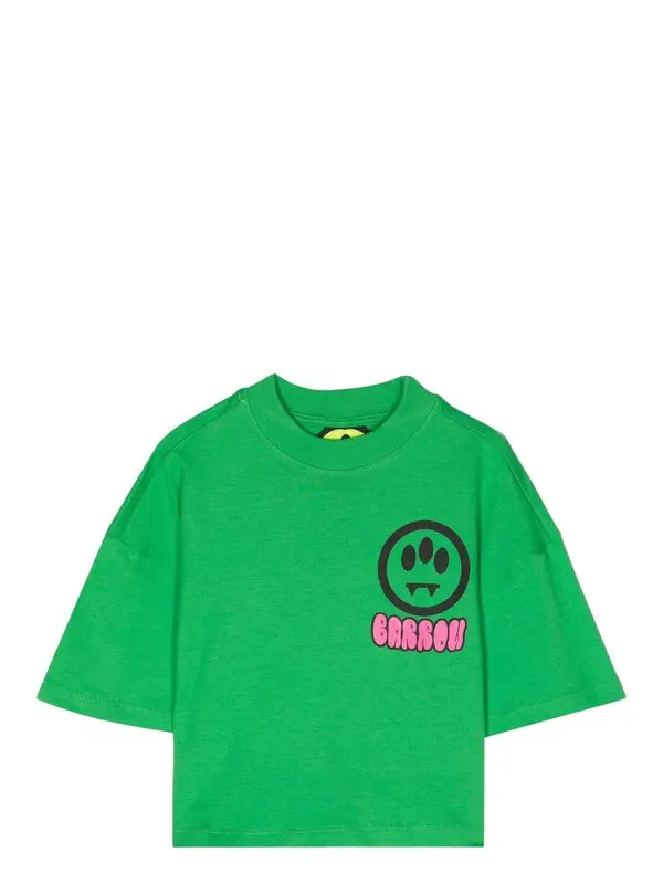 BARROW Logo-print Cotton Cropped T-shirt - Green