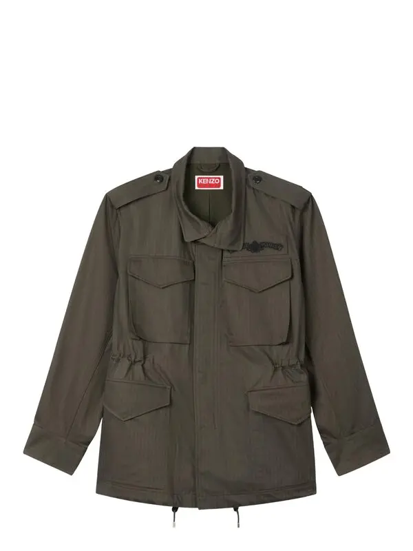 Kenzo Emblem' Military Jacket In Herringbone Cotton - Black