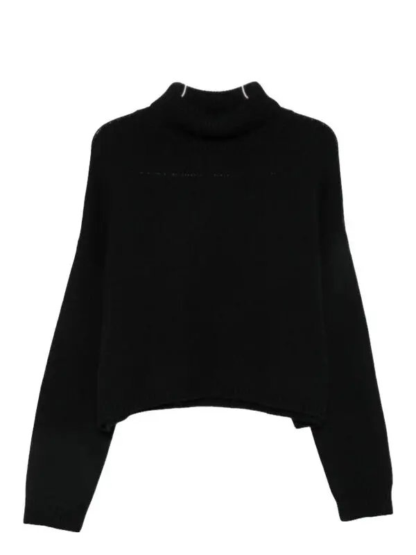 LISA YANG Ribbed Knit Roll Neck Long Sleeve Sweater - Black