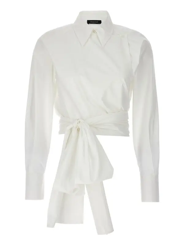 Fabiana Filippi Wrap Shirt With Buttoned Cuffs And Knot Detailing - White
