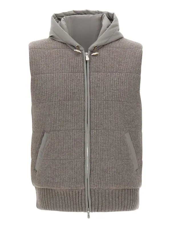 GRAN SASSO Quilted Hooded Knit Jacket - Grey