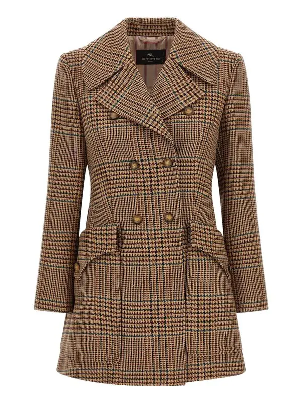 Etro Prince Of Wales Motif Double-breasted Coat - Brown