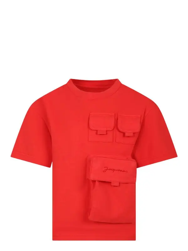 Jacquemus Embroidered Round Neck T-shirt With Pockets - Red