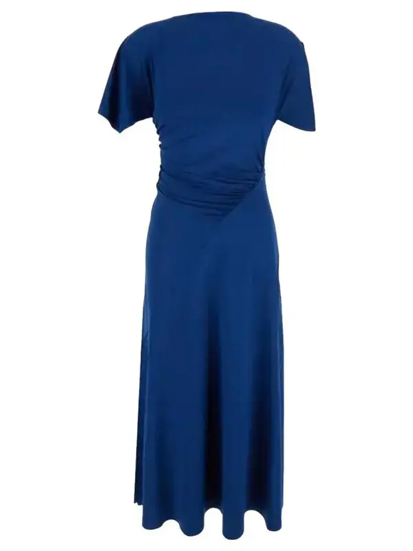 Victoria Beckham Blousey Midi Dress With Elastic Waistband - Blu