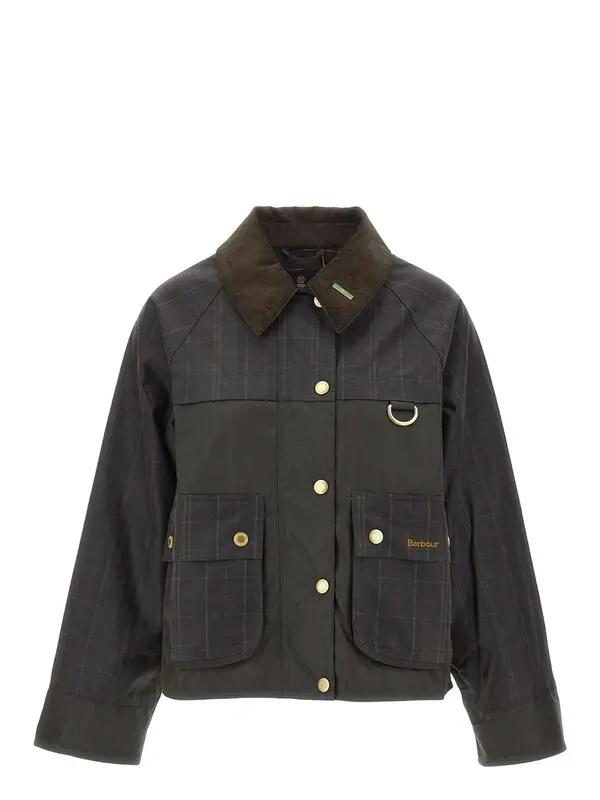 Barbour Long-sleeved Jacket With Corduroy Collar And Plaid Detail - Black