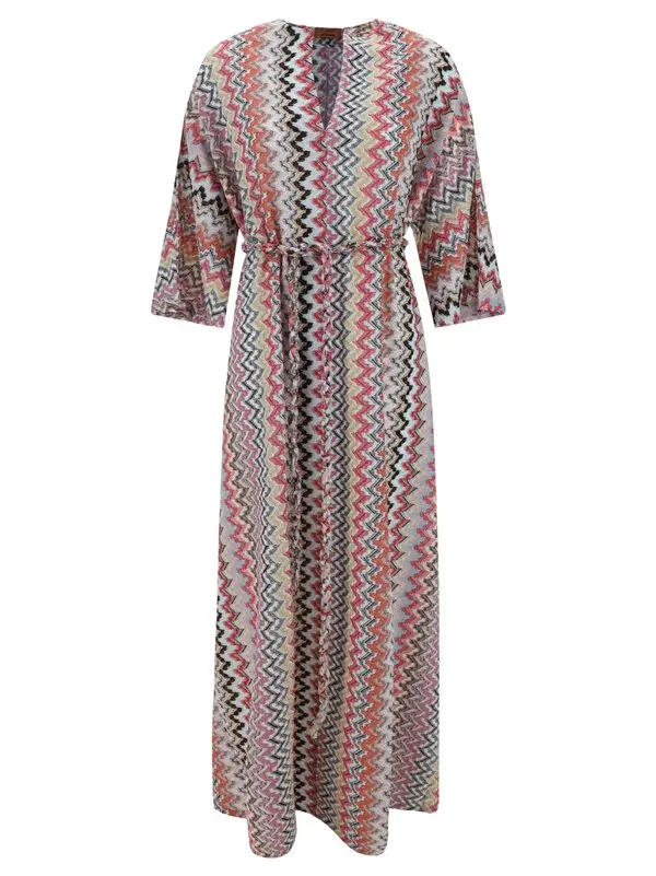 Missoni Zigzag Woven V-neck Maxi Kaftan Dress - Gray