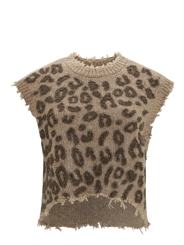 R13 Leopard Print Sleeveless Crewneck Top - Brown