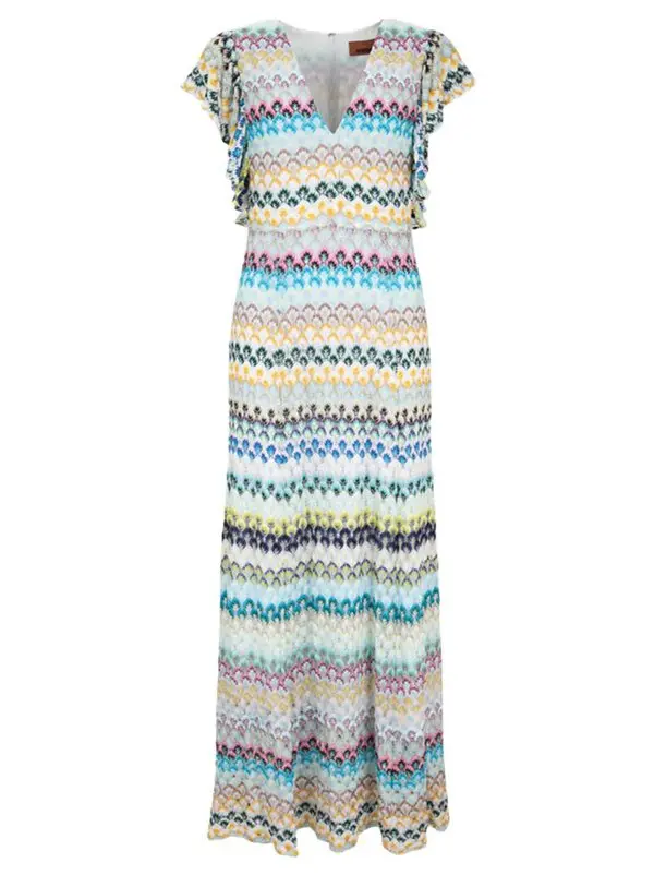 Missoni V-neck Midi Dress With Zigzag Pattern - Multblu