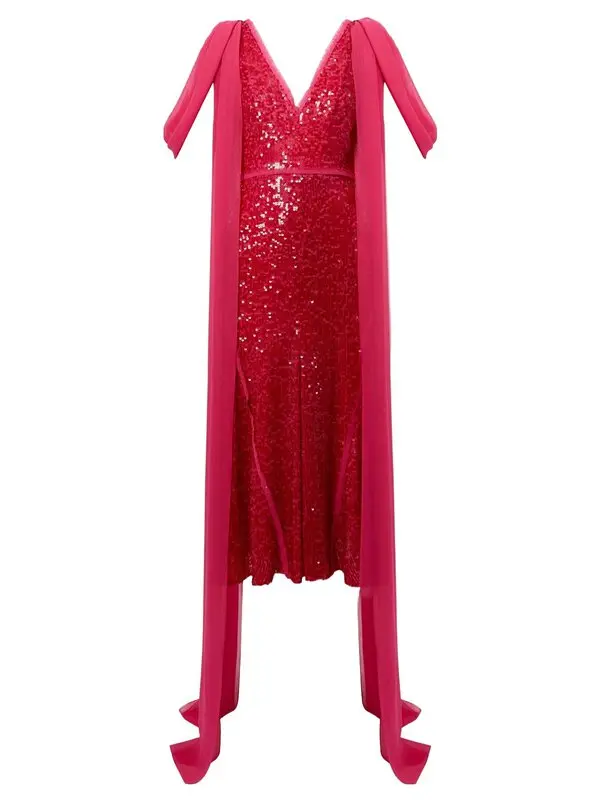 Erdem Drape-shoulder Sequinned Midi Dress - Red
