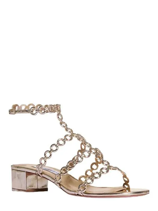 AQUAZZURA Chain Link Block Heel Sandals - Golden