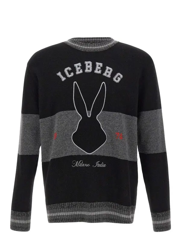 Iceberg Grey Striped Crew Neck Sweater - Black