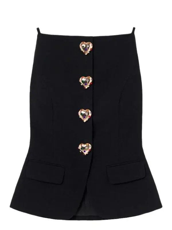 SELF-PORTRAIT Wool Crepe Sleeveless Top With Embellished Buttons - Black
