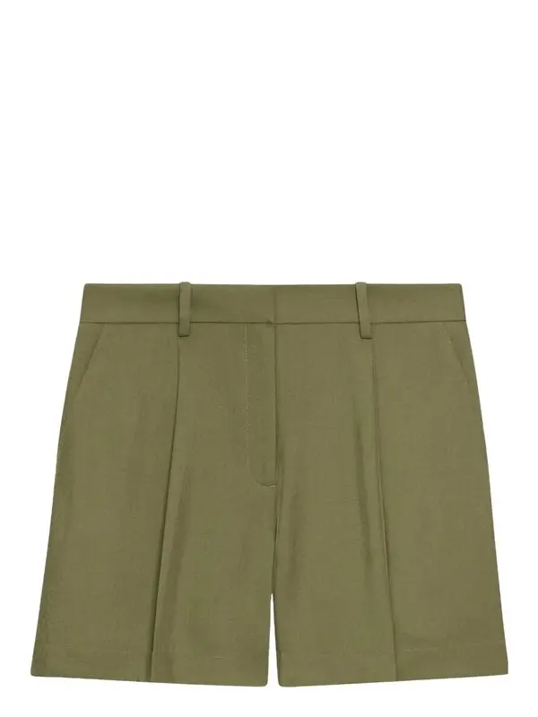 Theory Fluid Pleat Shorts In Washed Twill - Forest Moss