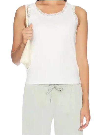 Posse Sleeveless Vest With Lace Trim - Ivory