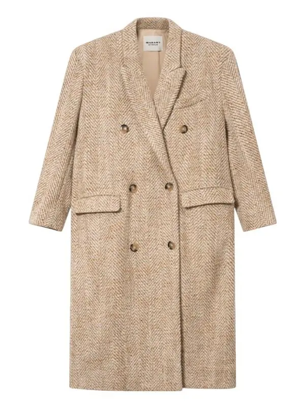 Isabel Marant Étoile Pilda Herringbone Wool Blend Coat - Beige
