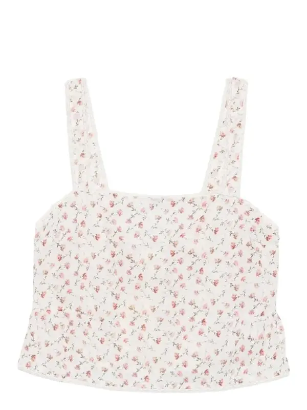 Posse Charlotte Floral-print Lace-trim Cotton Tank Top - Beige