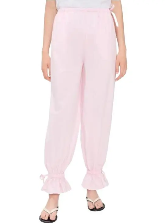 Posse Elastic Waistband Casual Pants With Tie Detail - Light Pink