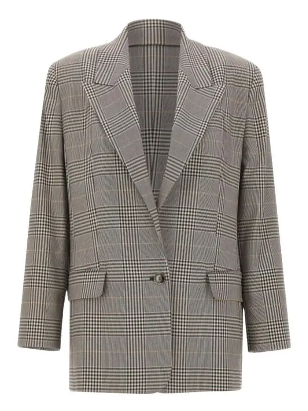 Marella Checked Long Sleeve Blazer - Gray