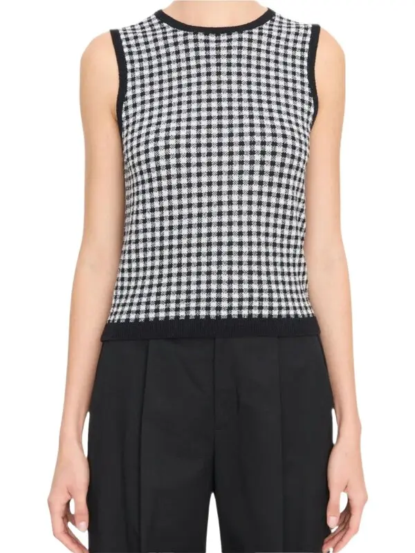 Vince Gingham Rib-knit Tank Top - Bow