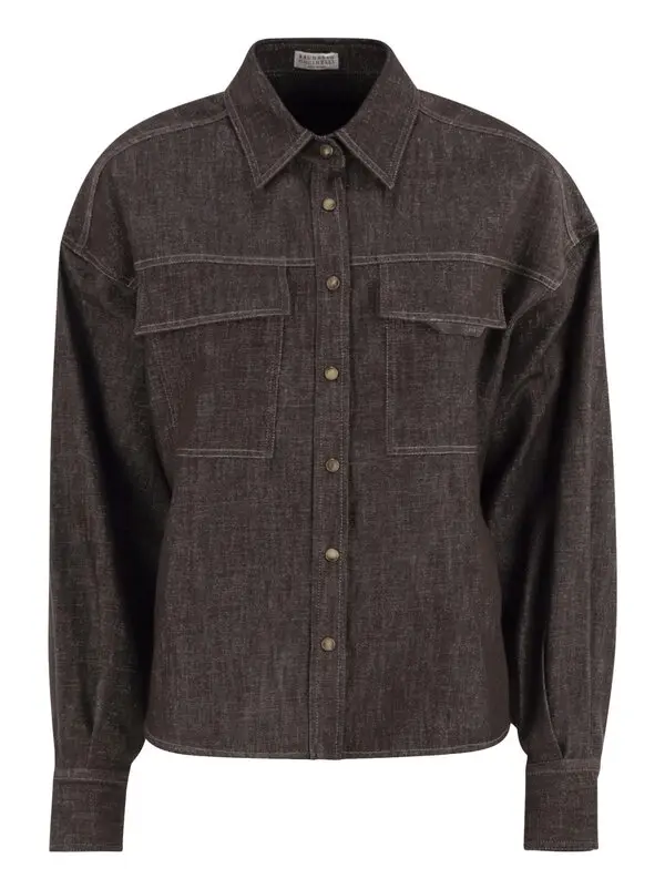 Brunello Cucinelli Long-sleeved Denim Shirt - Black