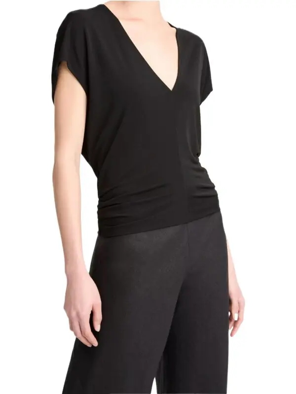Vince Crepe Flutter-sleeve V-neck Top - Black