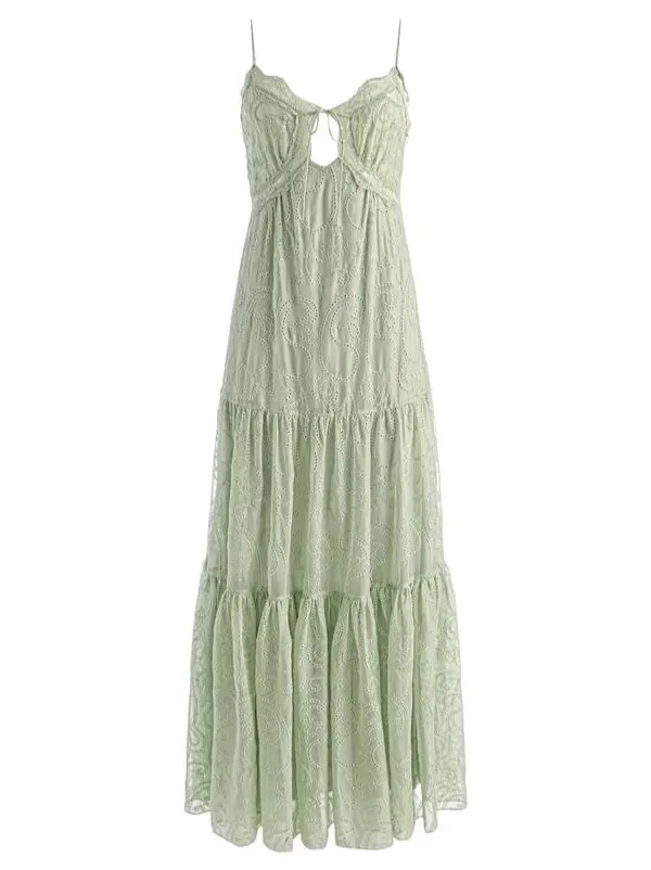 ALICEOLIVIA Nicky Tiered Maxi Dress With Lace Trim - Light Sage