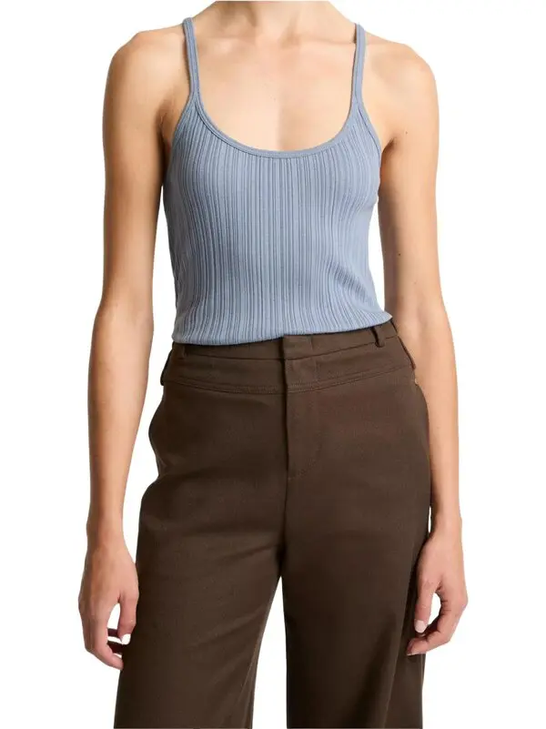 Vince Variegated-rib Cotton-blend Tank - Sky-blue