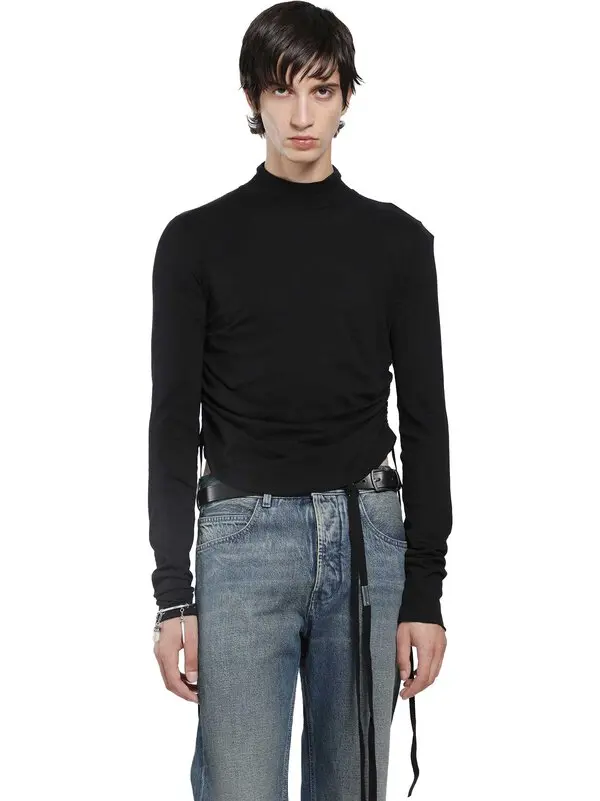 ANN DEMEULEMEESTER Lenart Wrinkled Mock Neck Top - Black