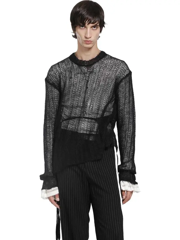 ANN DEMEULEMEESTER Asymmetrical Mohair Silk Blend Sweater - Black