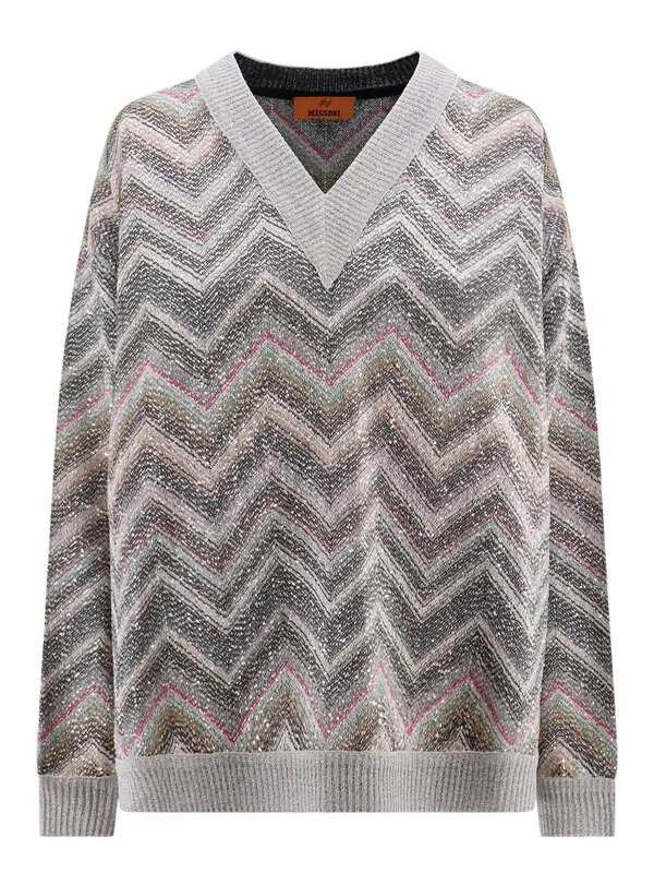 Missoni Zigzag Sequin-embellished V-neck Jumper - Gray