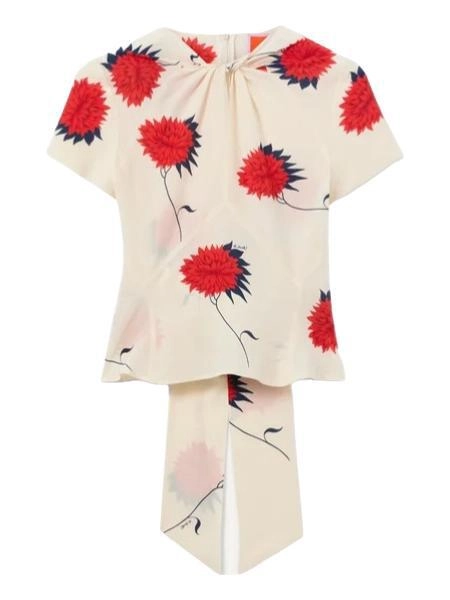La DoubleJ Chignon Short Sleeve Top With Knotted Detail - Beige