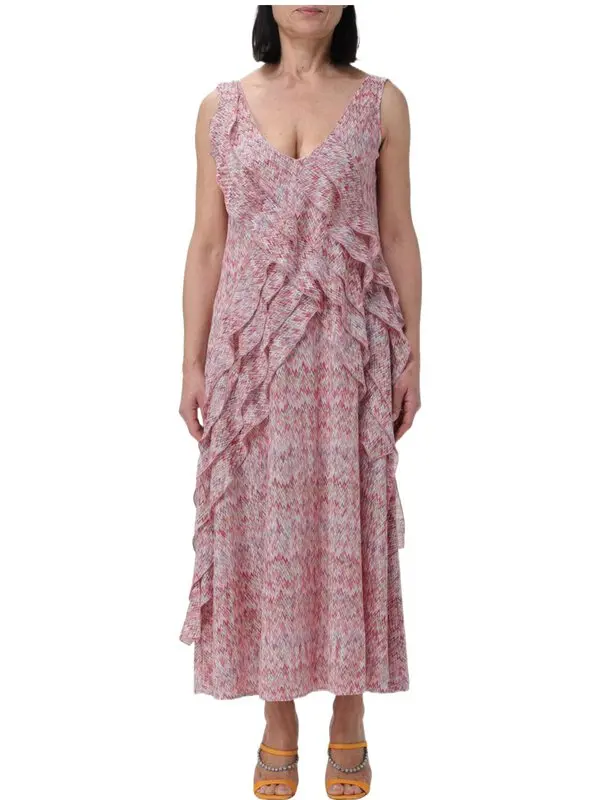 Missoni Zigzag-woven V-neck Midi Dress With Lotus Leaf Details - Pink