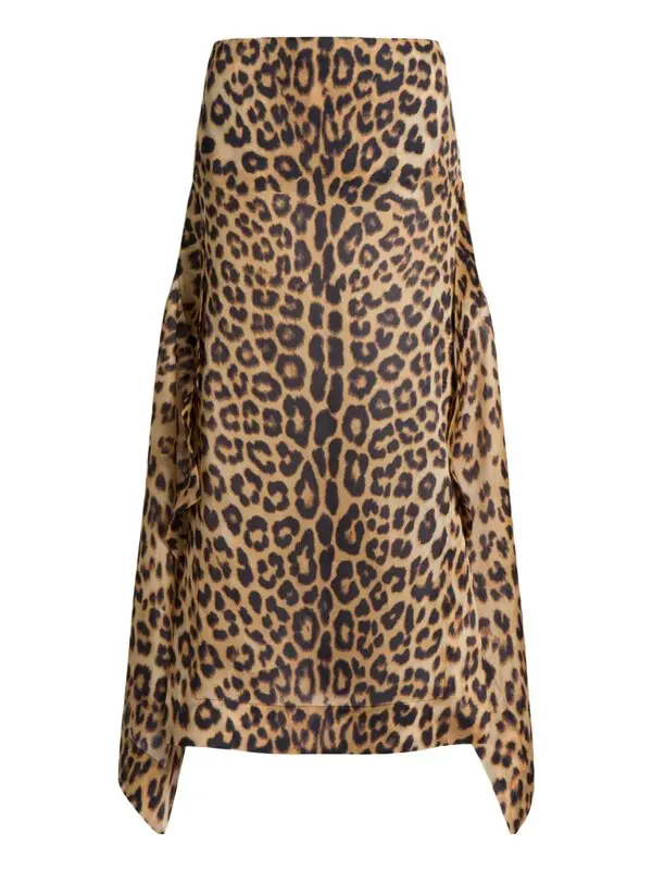 Alberta Ferretti Silk Leopard Print Maxi Skirt - Black