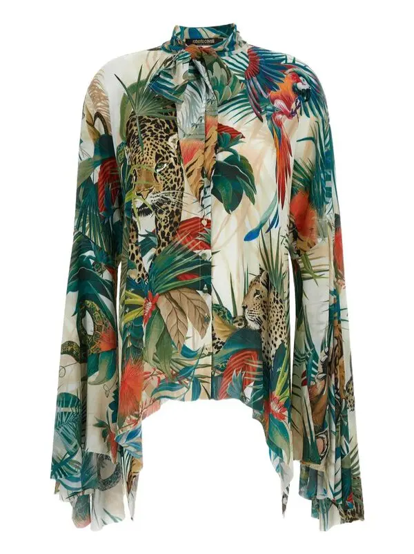 Roberto Cavalli Jungle Print Viscose Blouse - Green