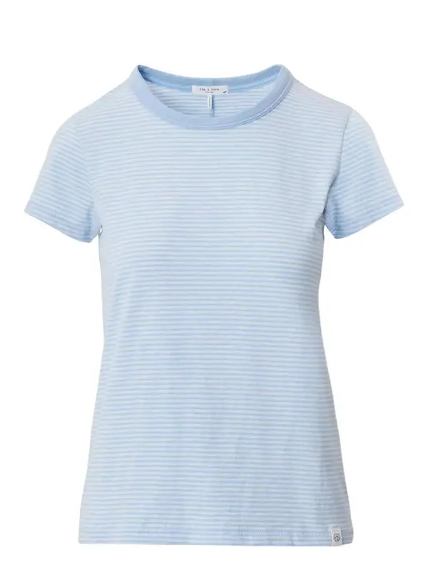 Rag & Bone Striped Crewneck T-shirt - Light Blue Multi-color