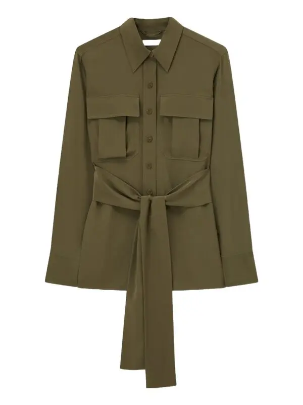 JOSEPH Yas Crepe De Soie Silk Shirt With Belt - Palm Leaf
