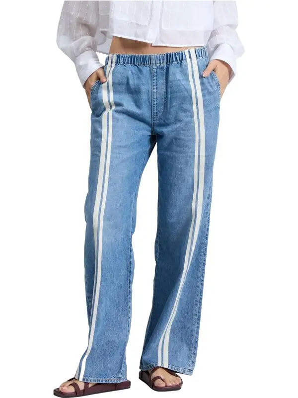 Rag & Bone Double Striped Wide Leg Jeans - Blue