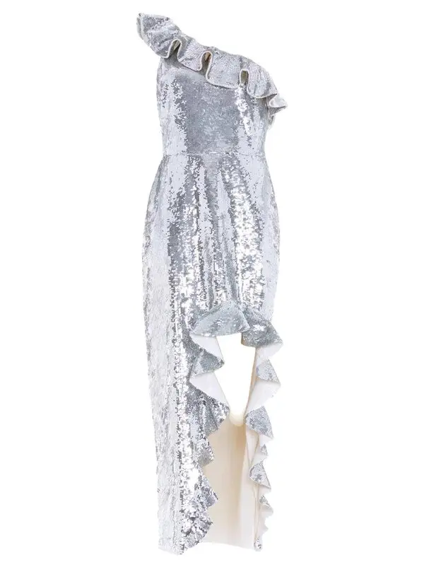 NEEDLE  THREAD Needle & Thread One-shoulder Sequined Ruffled Dress - White